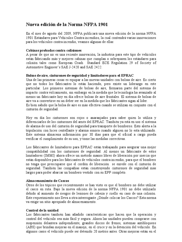 Nfpa 1901 | PDF | Cinturón de seguridad | Diodo emisor de luz