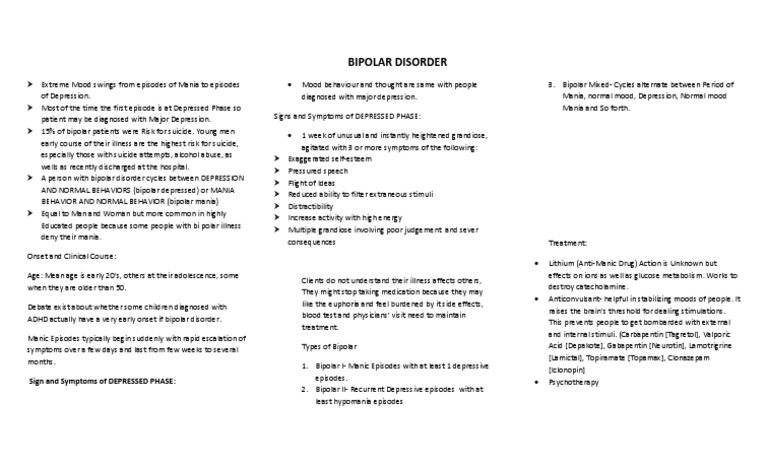 BIPOLAR DISORDER Handouts | PDF | Bipolar Disorder | Mania