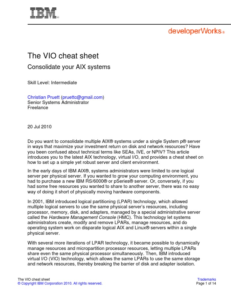 The VIO Cheat Sheet: Consolidate Your AIX Systems | PDF | Computer Architecture | Computing