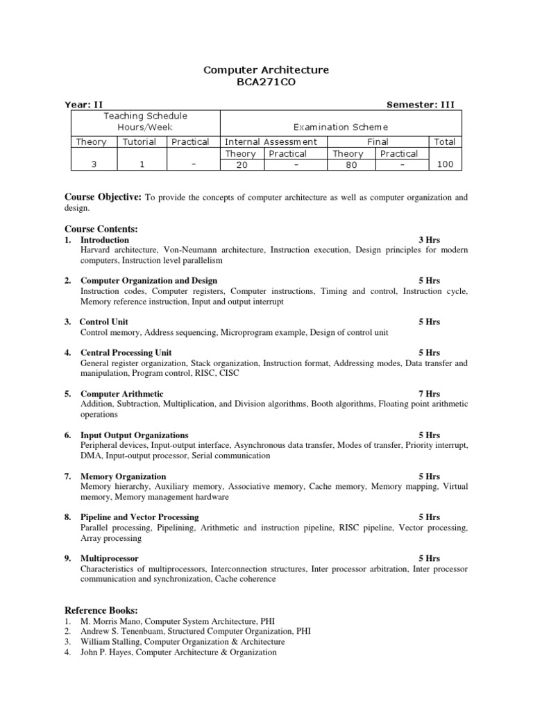 BCA 3rd Semester Computer Architecture Syllabus | PDF | Computers