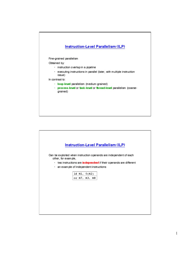 Instruction Level Parallelism Instruction Set Parallel Computing