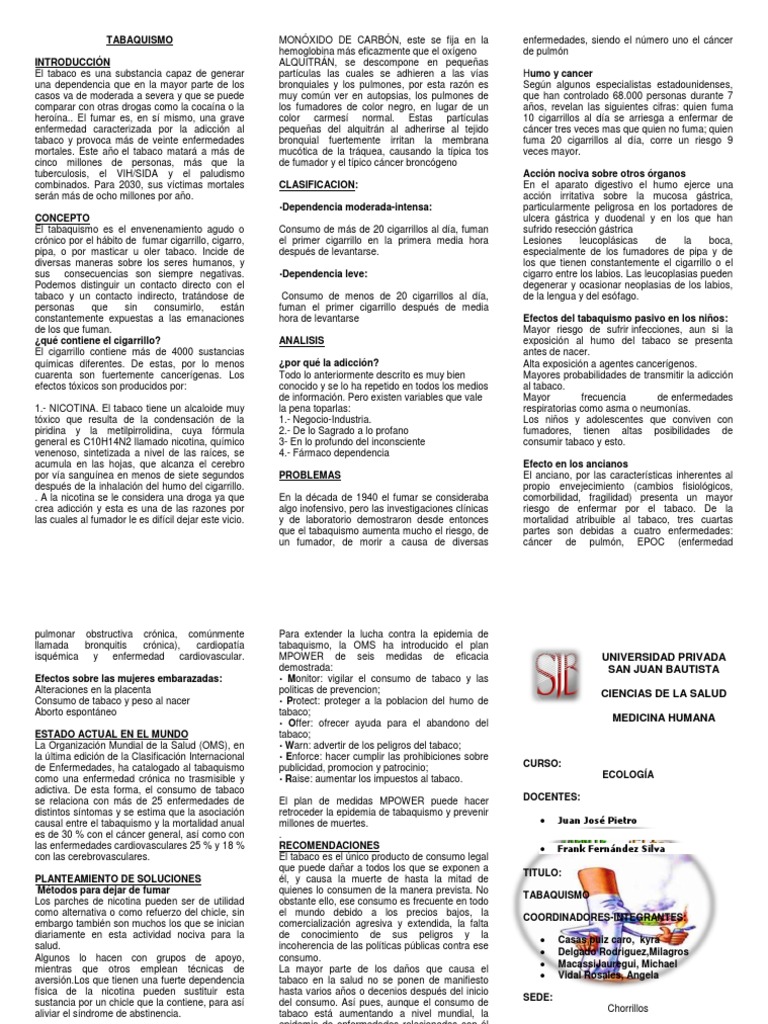 Tabaquismo Triptico | PDF | Fumar tabaco | Adicción