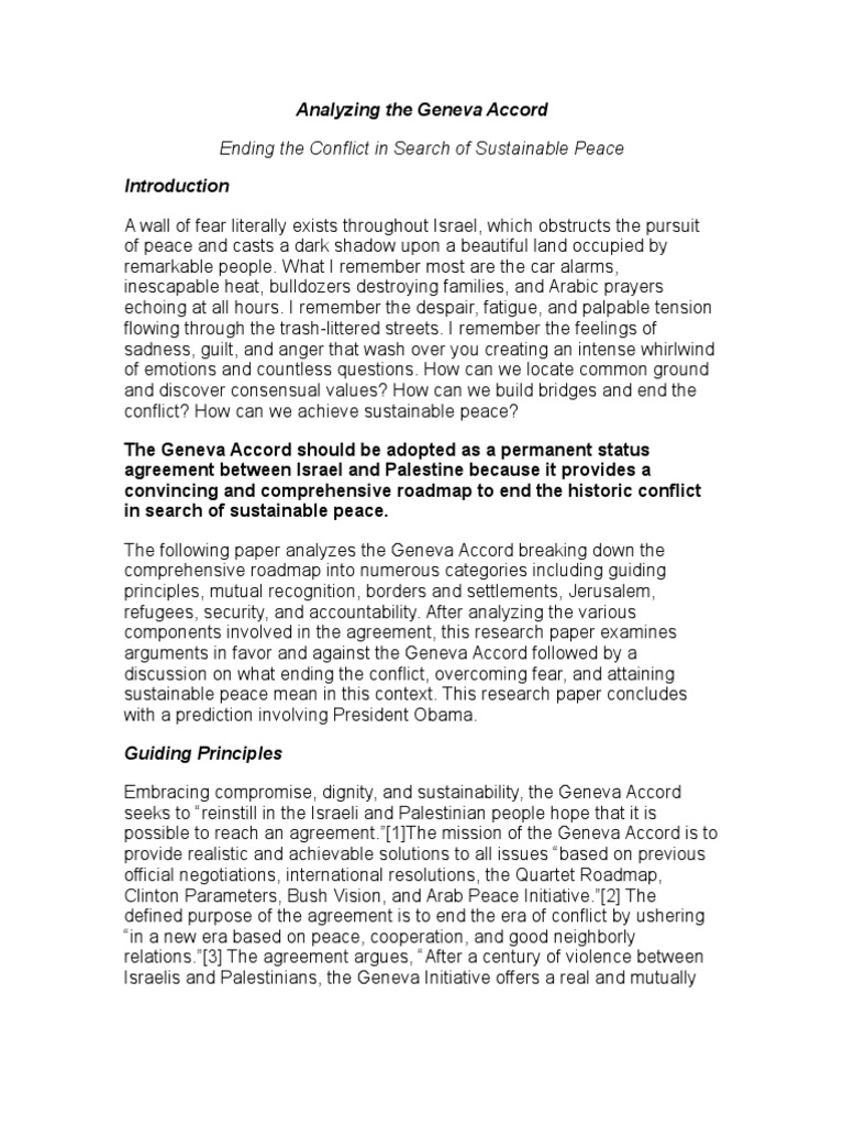 Analyzing the Geneva Accord for Peace | PDF | Palestinian Territories ...