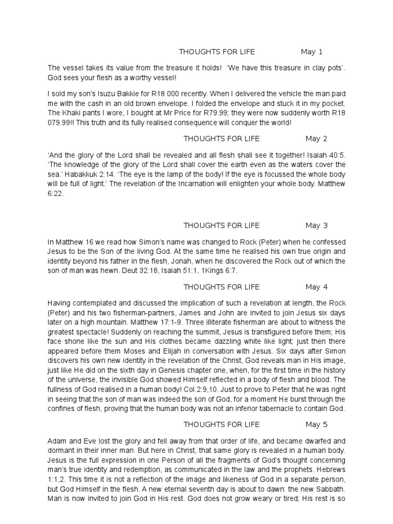 May - Thoughts For Life | PDF | Revelation | Saint Peter