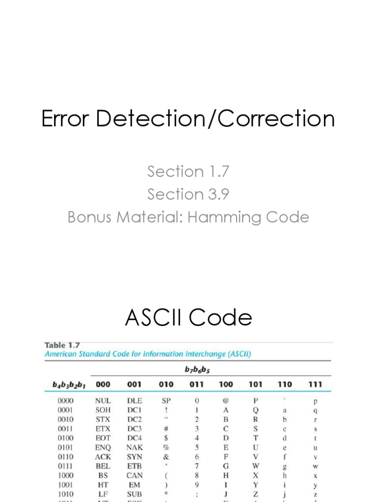 Error Detection/Correction: Section 1.7 Section 3.9 Bonus Material ...