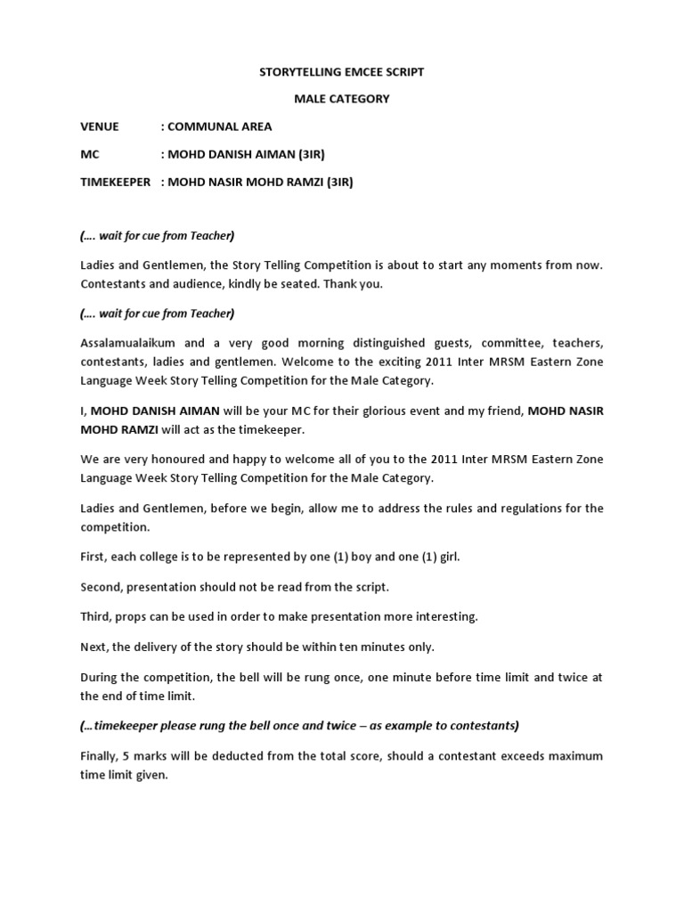 Storytelling Emcee Script | PDF | Oral Literature | Entertainment
