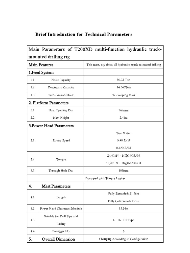 T200XD Specifications | PDF | Pump | Drilling Rig