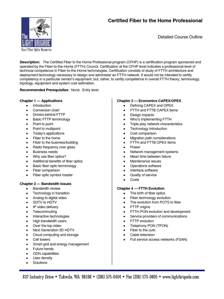 CFHP Course Outline | PDF | Fiber To The X | Optical Fiber