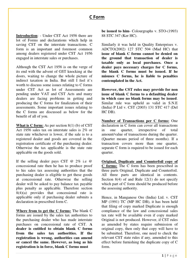 C Form | Download Free PDF | Value Added Tax | Taxes