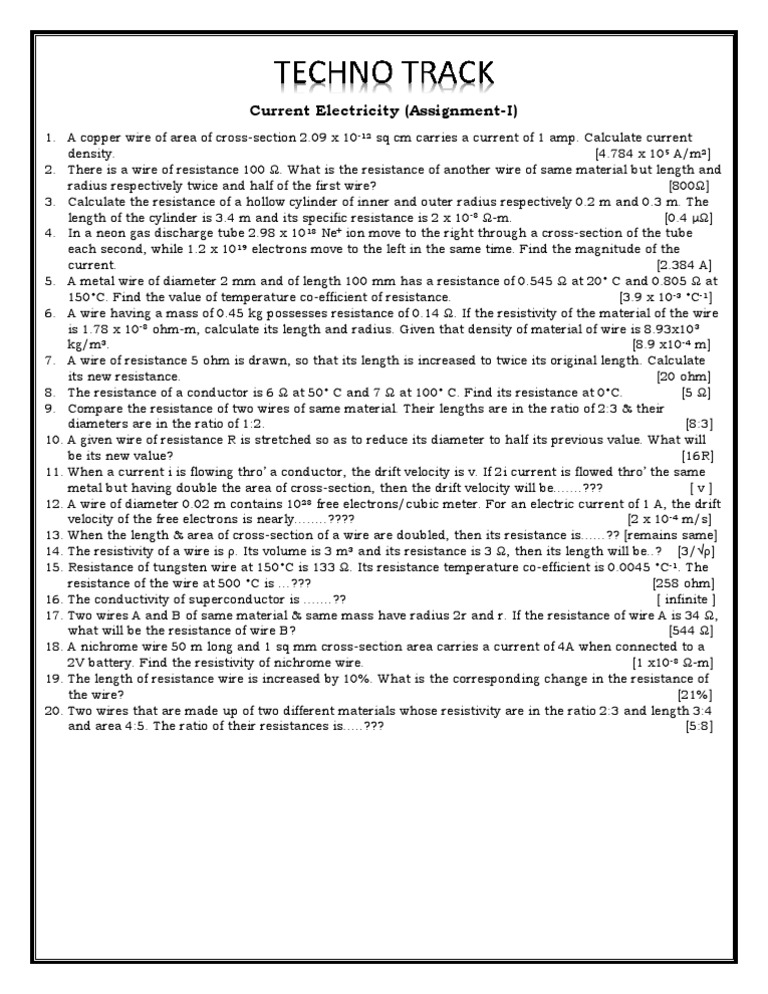 Current Electricity Assignment For Jee Main Pdf Pdf Electrical 9784