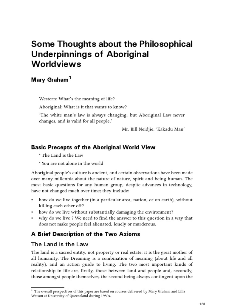 Mary Graham Philosophical Underpinnings of Aboriginal Worldviews | PDF ...