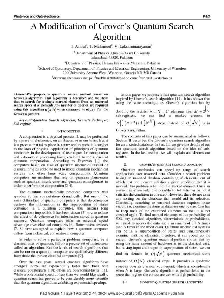 A Modification of Grover's Quantum Search Algorithm | PDF | Quantum ...