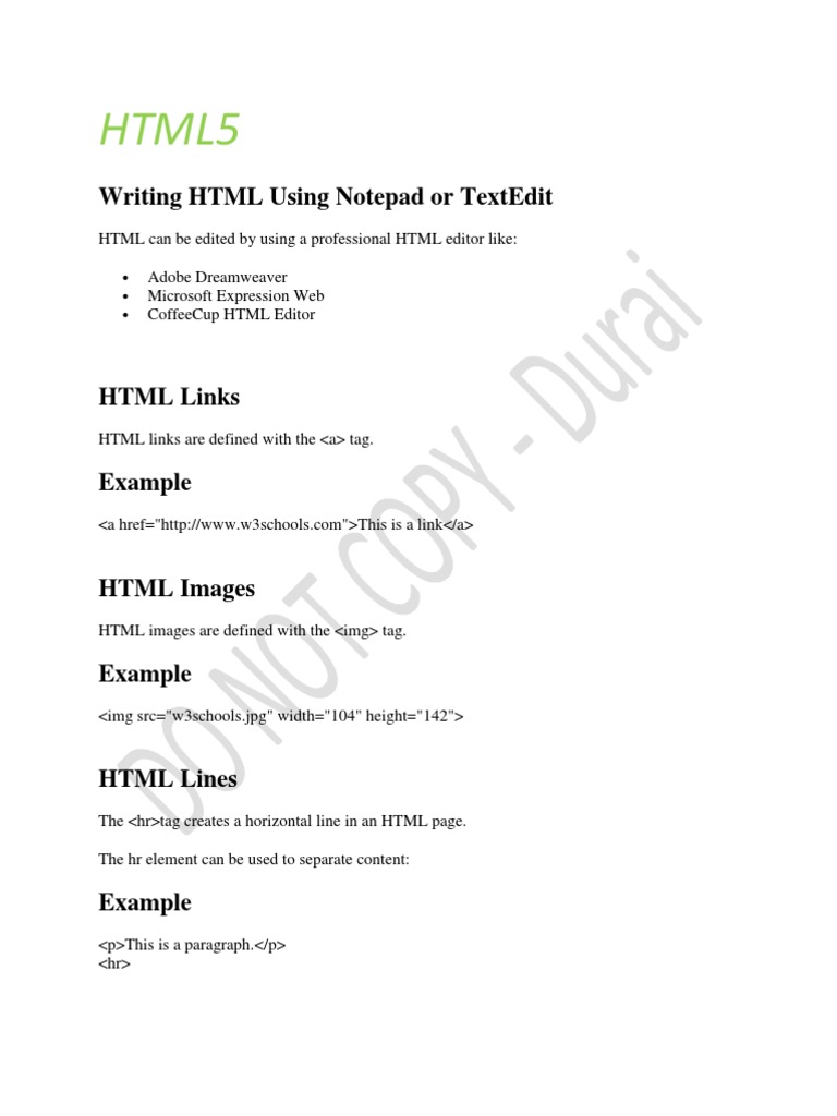 Html5 Writing Html Using Notepad Or Textedit Pdf Html Element Html 2258
