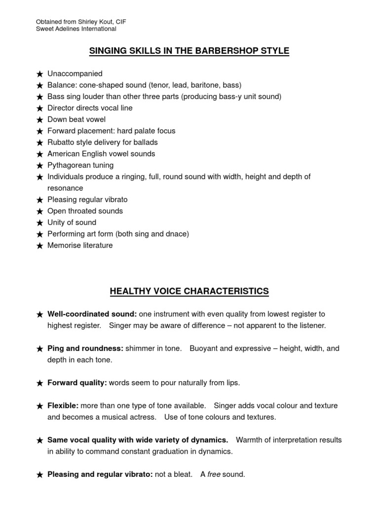 Singing Skills in The Barbershop Style PDF | PDF | Singing | Music ...