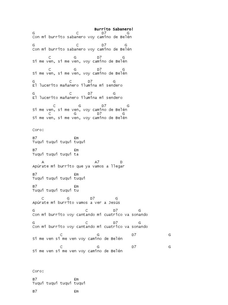 Acordes De Guitarra De Burrito Canciones Inolvidables (Guitarra Y