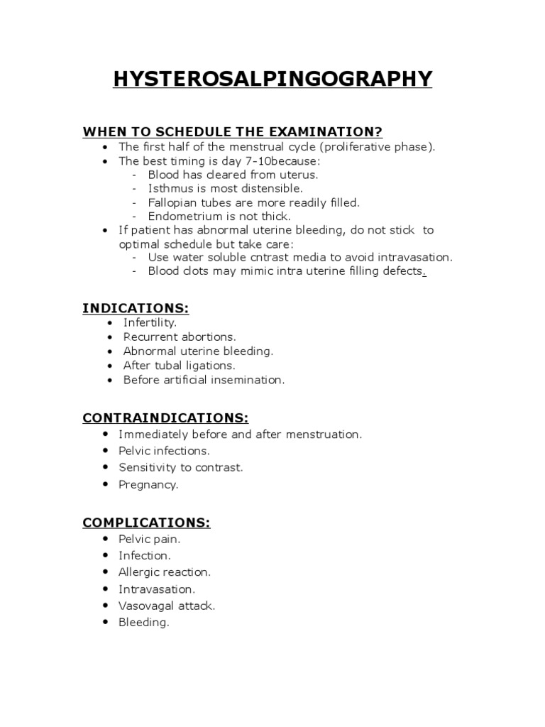 Hysterosalpingography Indications & Contraindications | PDF | Uterus ...