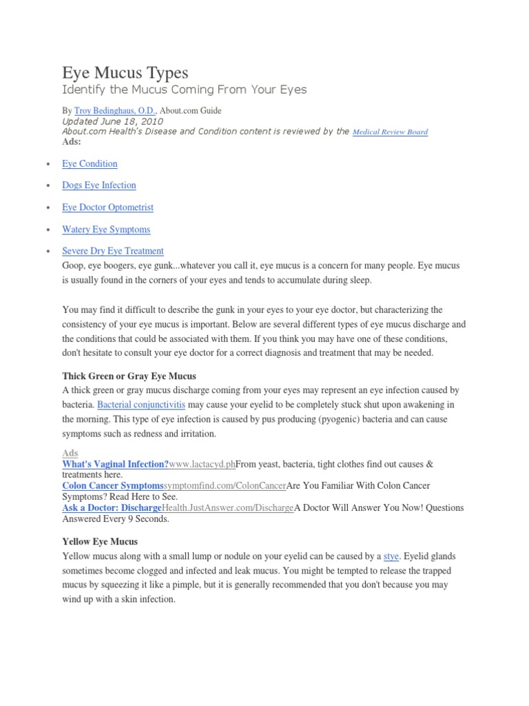 Eye Mucus Types: Identify The Mucus Coming From Your Eyes | PDF ...