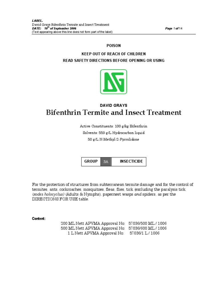 LABEL Bifenthrin Termiticide Insecticide 1 Litre | Insecticide | Soil