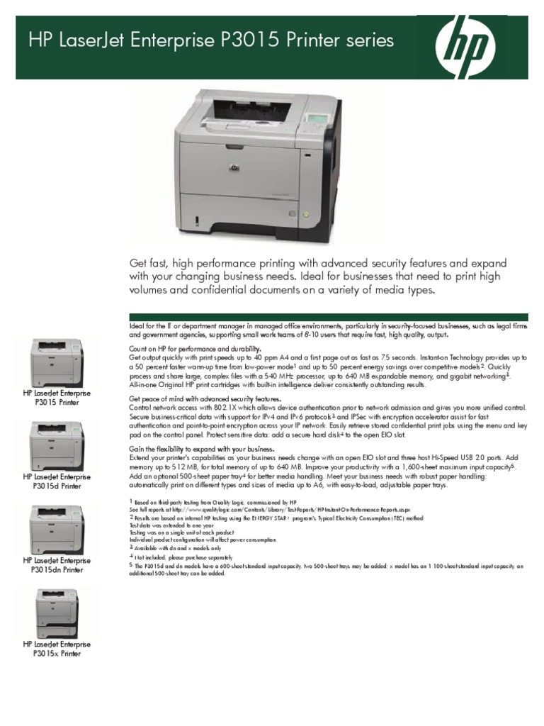 HP LaserJet P3015 | PDF | Printer (Computing) | Hewlett Packard