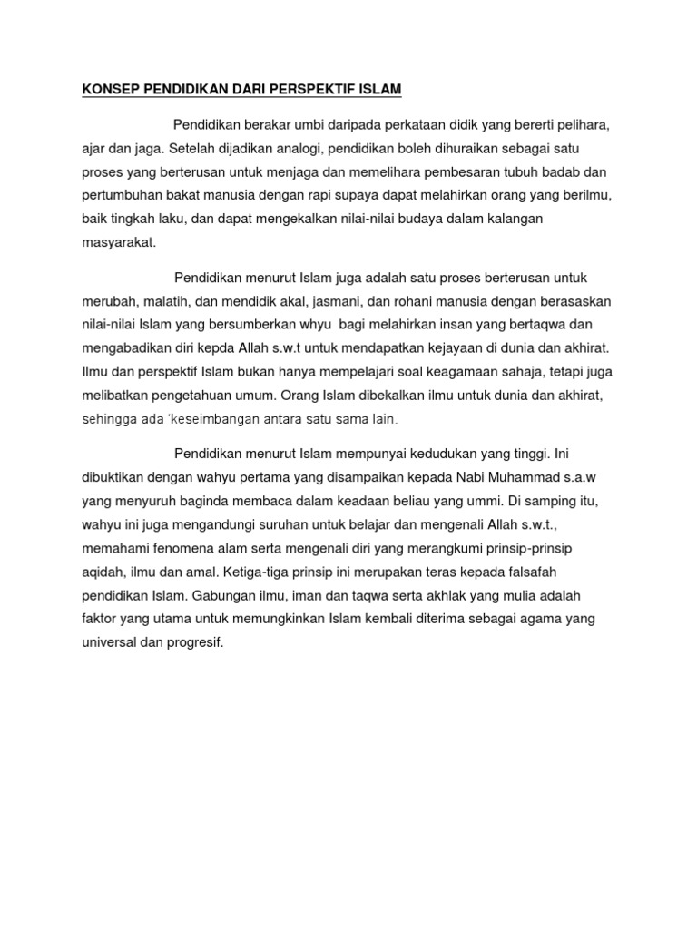 Konsep Pendidikan Dari Perspektif Islam | PDF