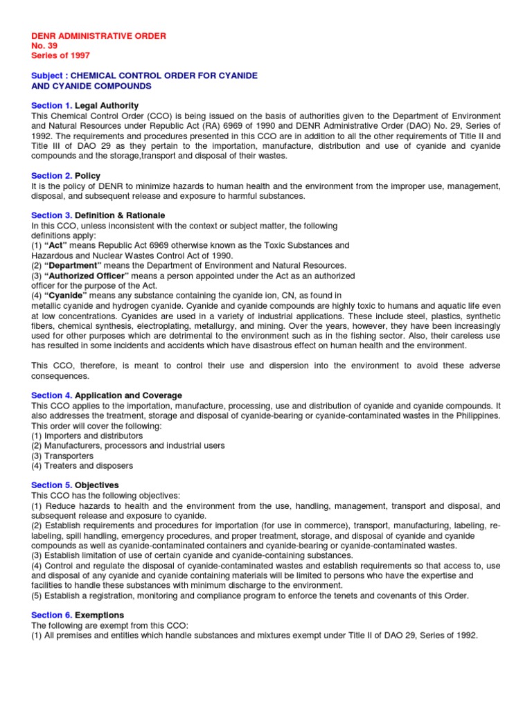 Administrative Order Establishing Chemical Control Requirements for the ...