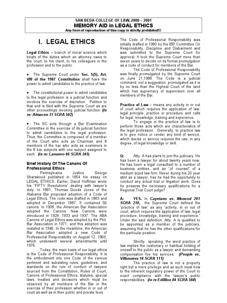 Memory Aid - Ethics | Download Free PDF | Practice Of Law | Lawyer