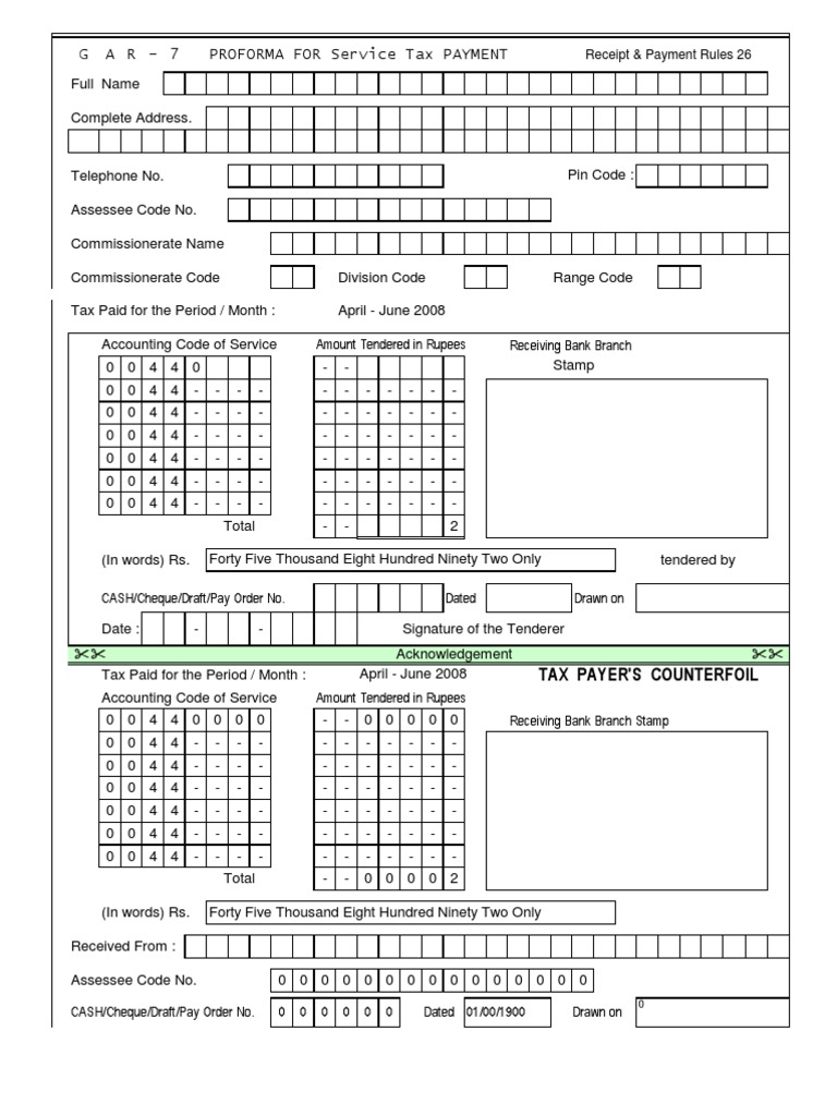 Service Tax Payment Challan Form | PDF | Cheque | Payments