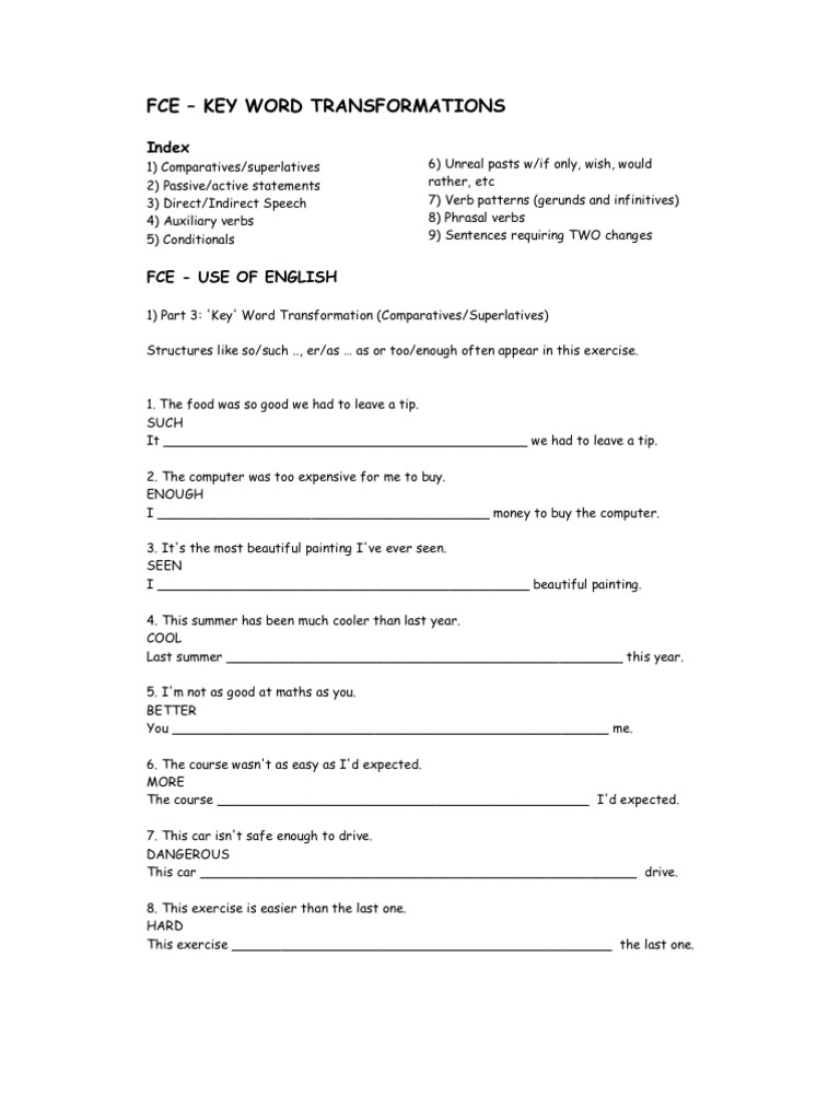 FCE - Key Word Transformation Por Temas PDF | PDF