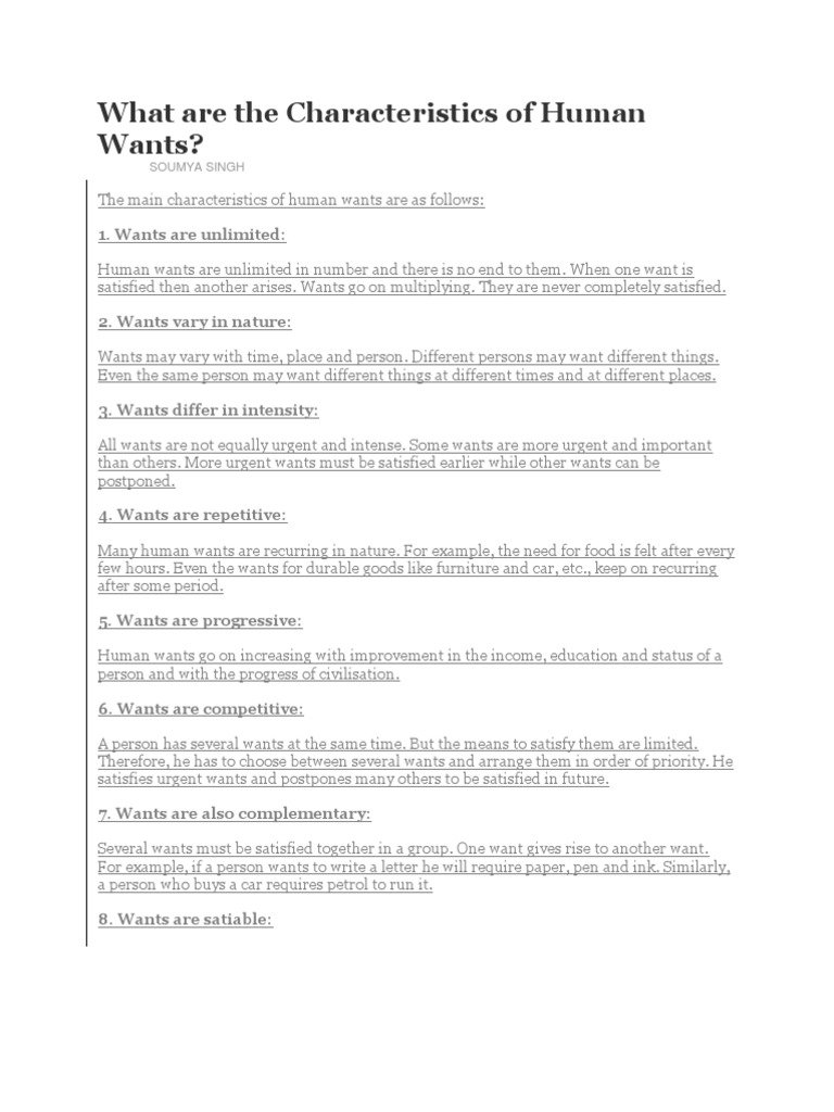 What Are The Characteristics of Human Wants | PDF | Resource | Leadership