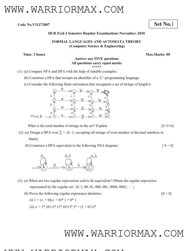 Formal Languages And Automata Theory Pdf Regular Expression Automata Theory