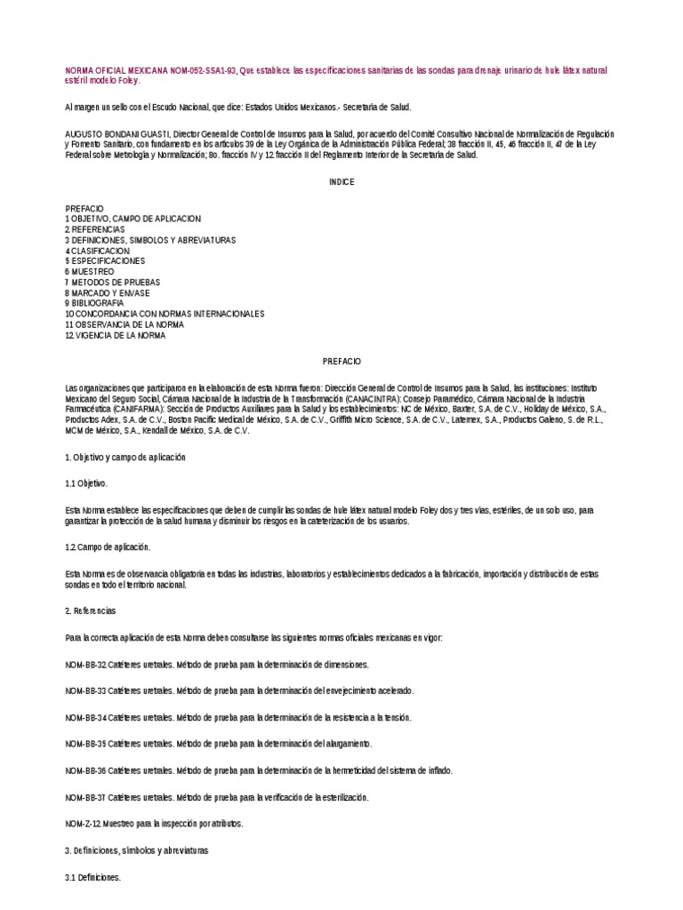 NOM 052 SSA1 93 Sonda Foley | PDF | Destilación | Cromatografía de gases
