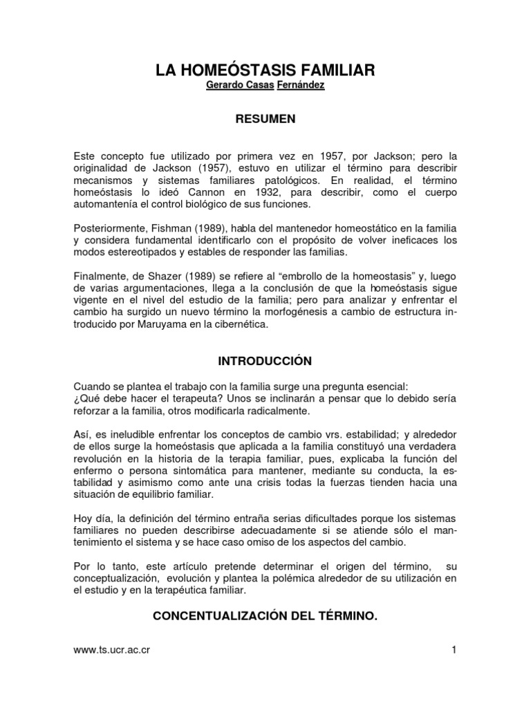 La Homeóstasis Familiar | PDF | Homeostasis | Comportamiento