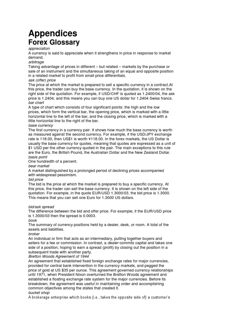 Appendices: Forex Glossary | PDF | Foreign Exchange Market | Exchange Rate