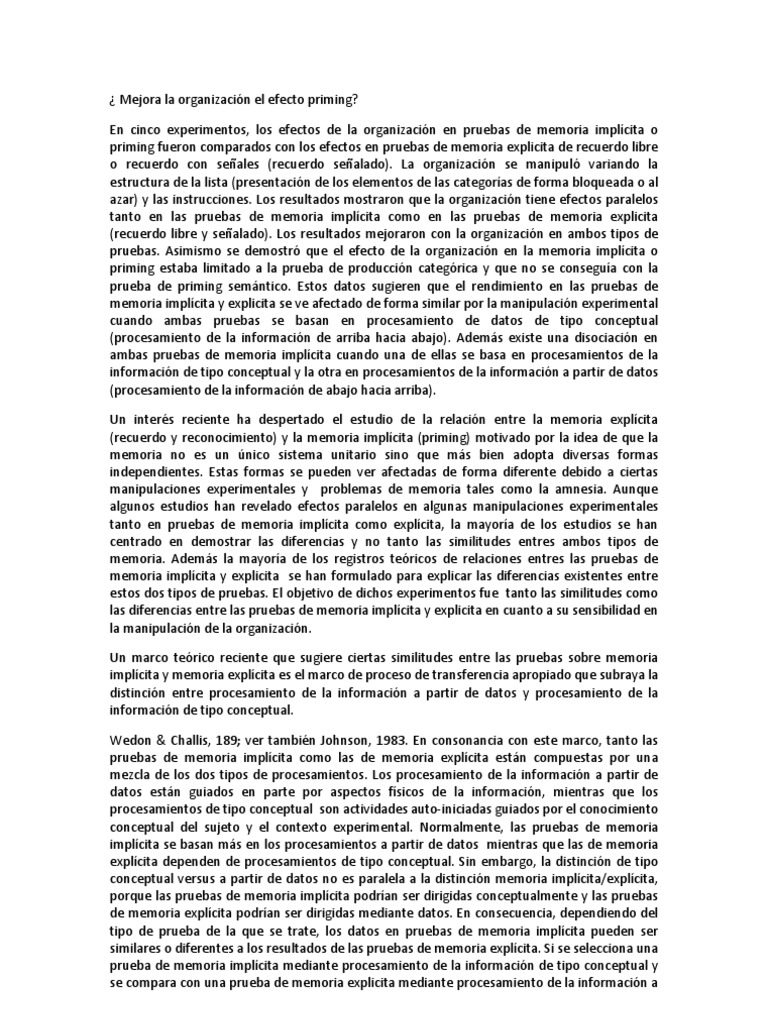 Mejora La Organización El Efecto Priming | PDF | Memoria | Información