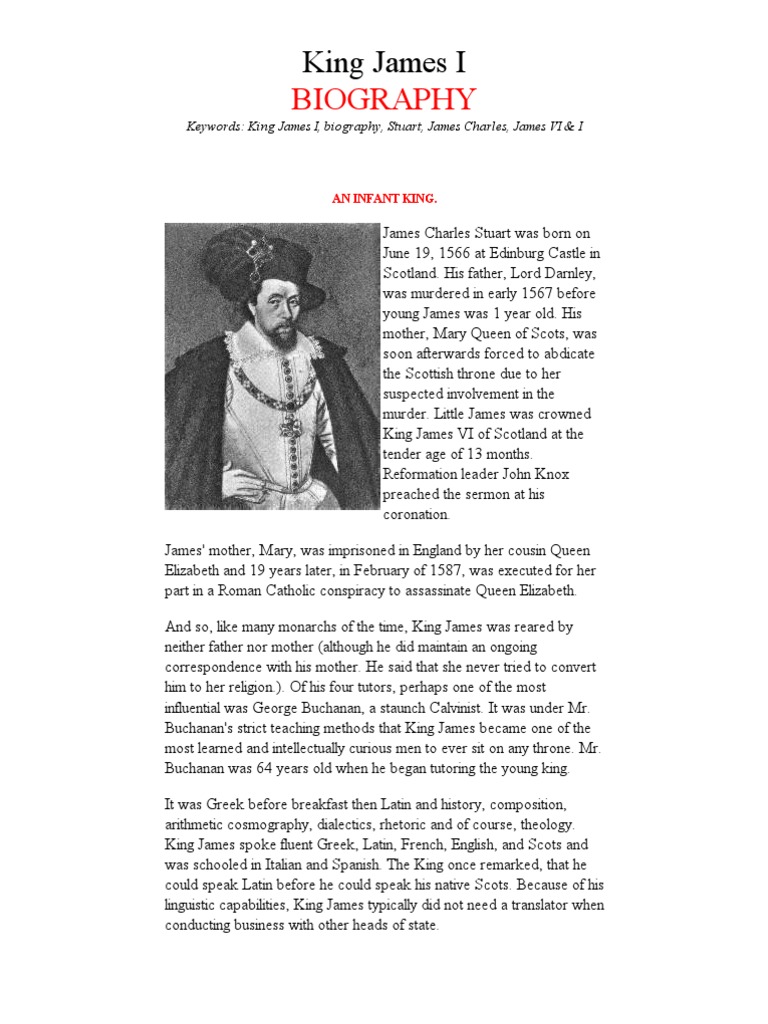 King James I - Biography of King James I | PDF | James Vi And I | King ...