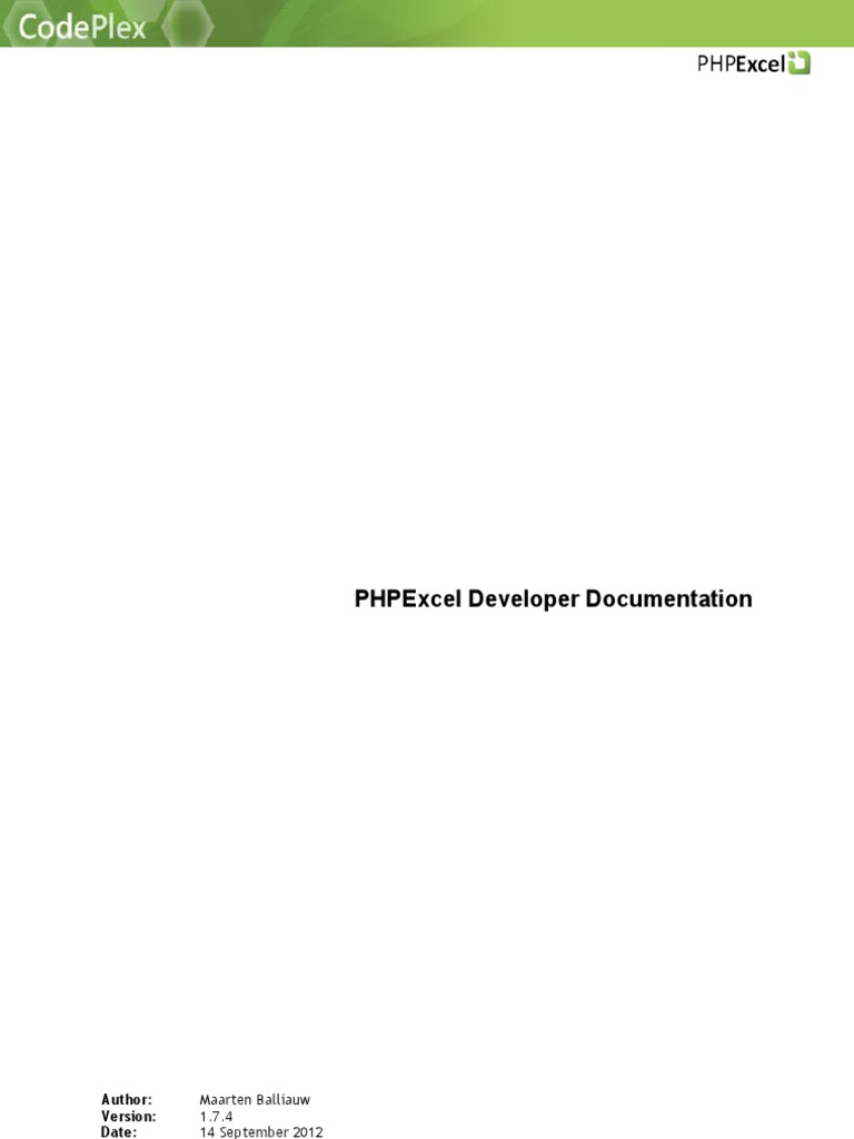 PHPExcel Developer Documentation | PDF | Microsoft Excel | Spreadsheet