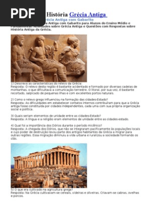Atividades De Historia Grecia Antiga 6 Ano Com Gabarito Grécia Antiga