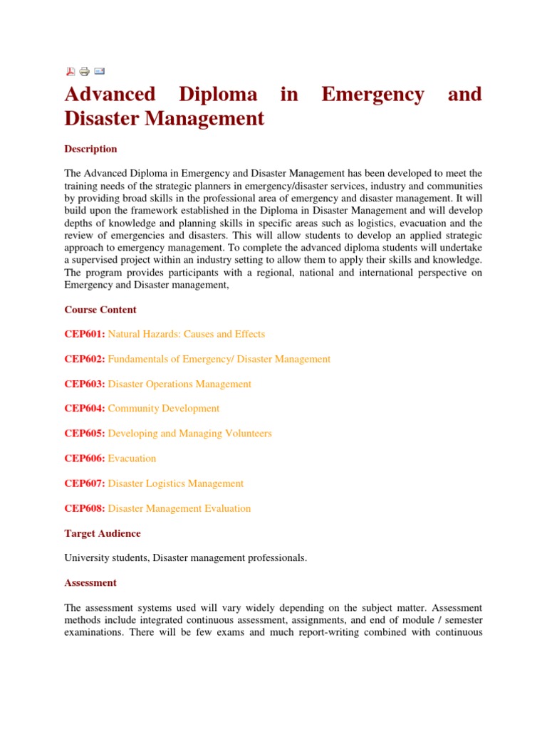 Advanced Diploma in Disaster Management | PDF | Business