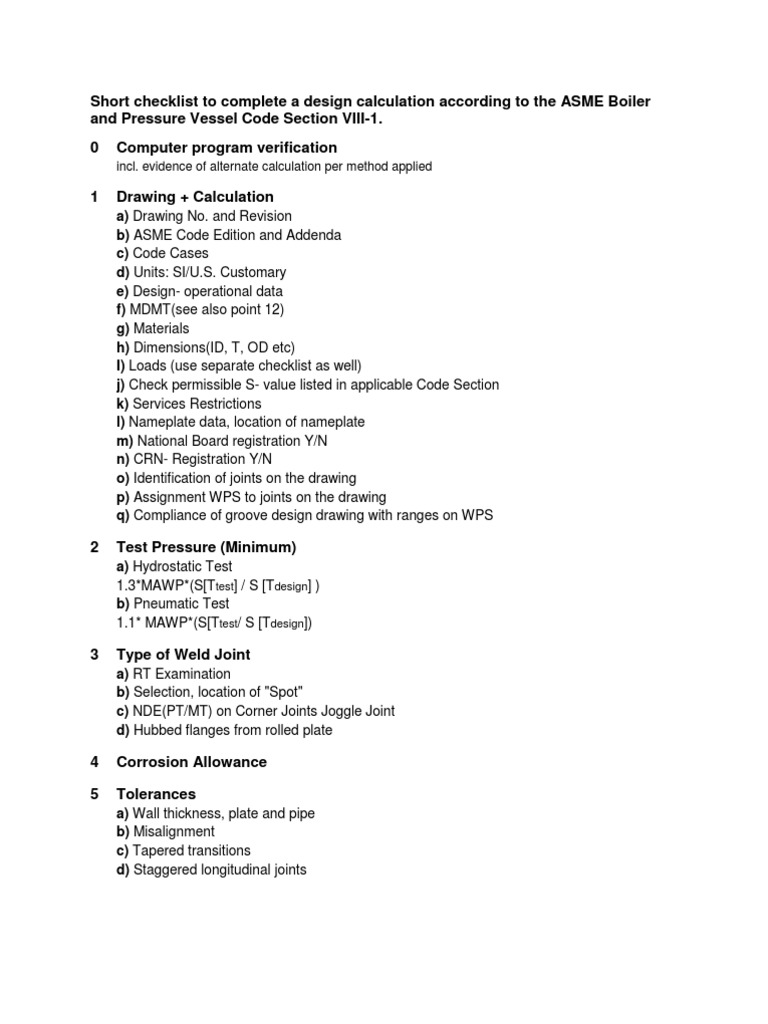 Short Checklist To Complete A Design Calculation According To The ASME ...