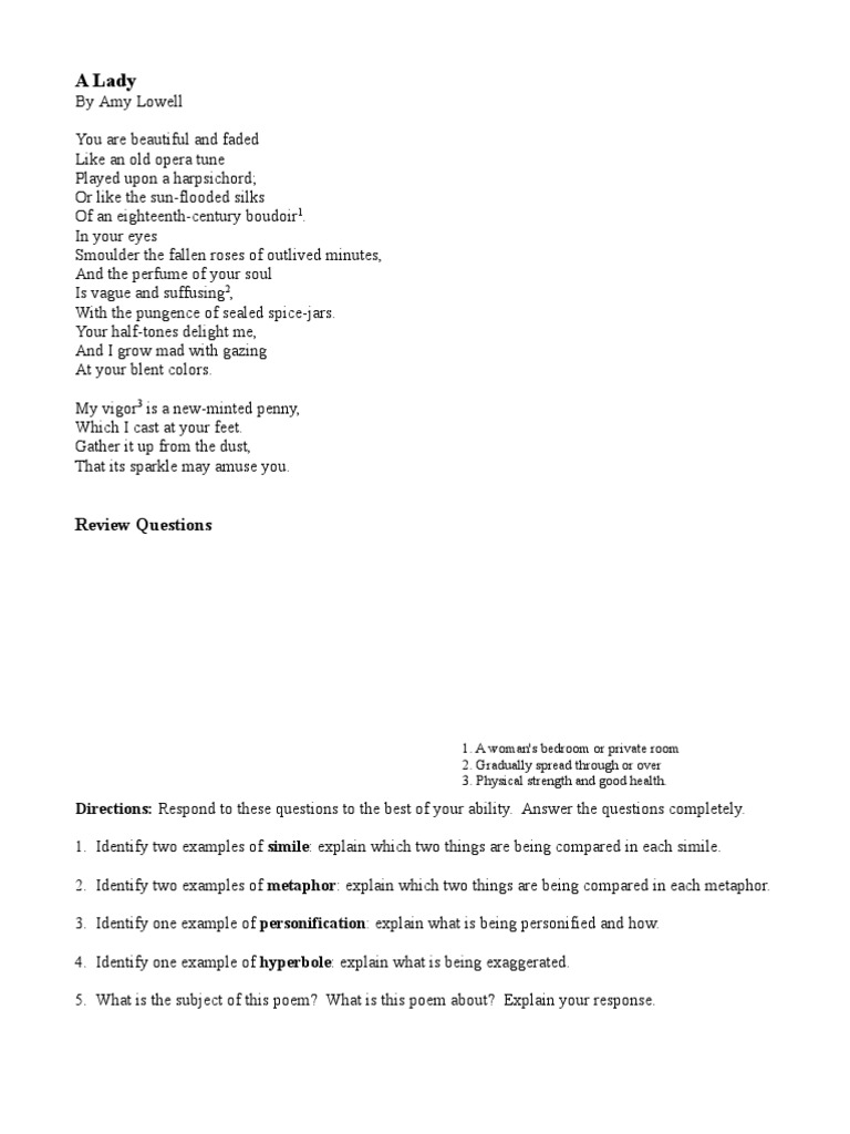 Figurative Language Poem 7 A Lady by Amy Lowell | PDF | Metaphor