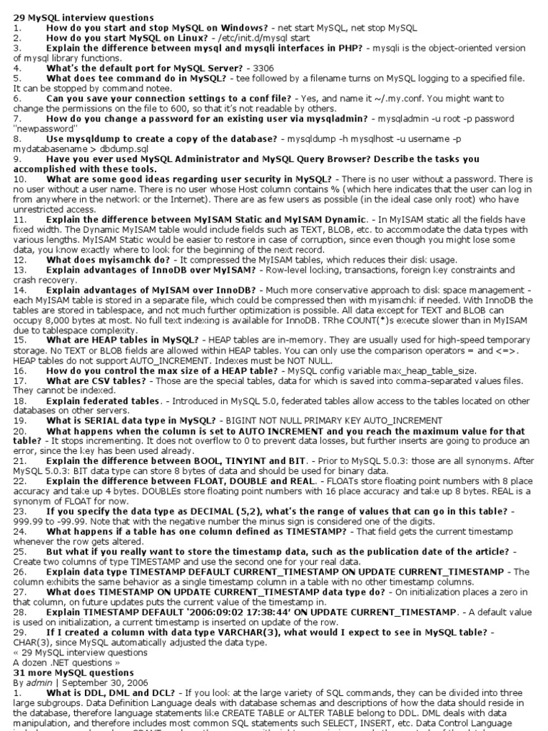 MySQL Interview Questions | PDF | Oracle Database | Database Index