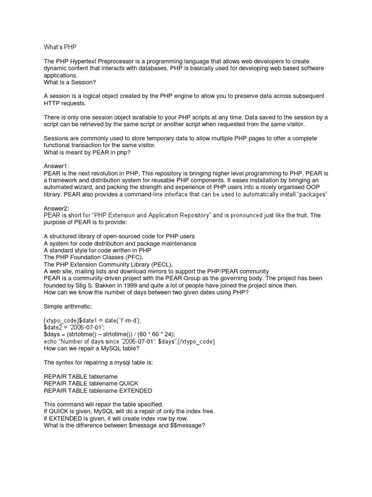 Php And Mysql Interview Questions And Answers Part 1 Pdf Php 7360