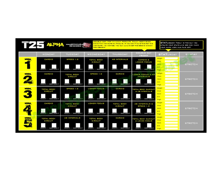 T25 Alpha Phase Calendar