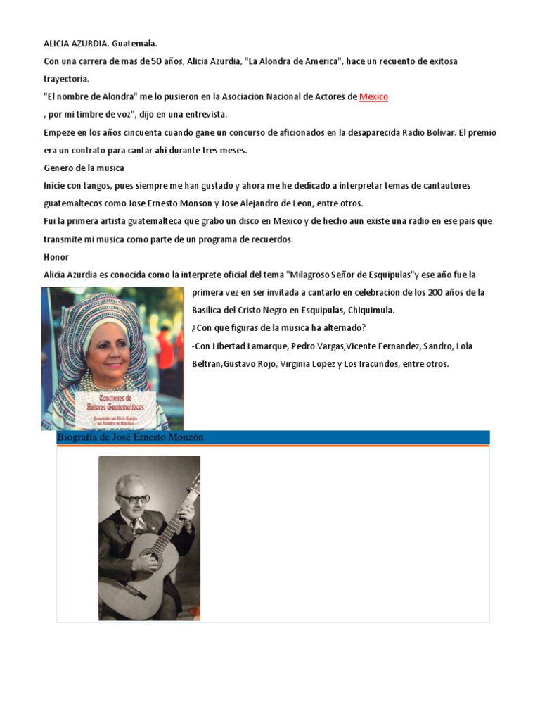 Alicia Azurdia: Trayectoria Musical y Éxitos | PDF | Guatemala | México