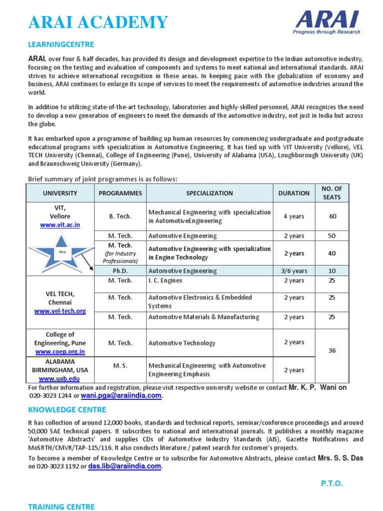 Training Schedule ARAI | PDF | Engineering | Engineer