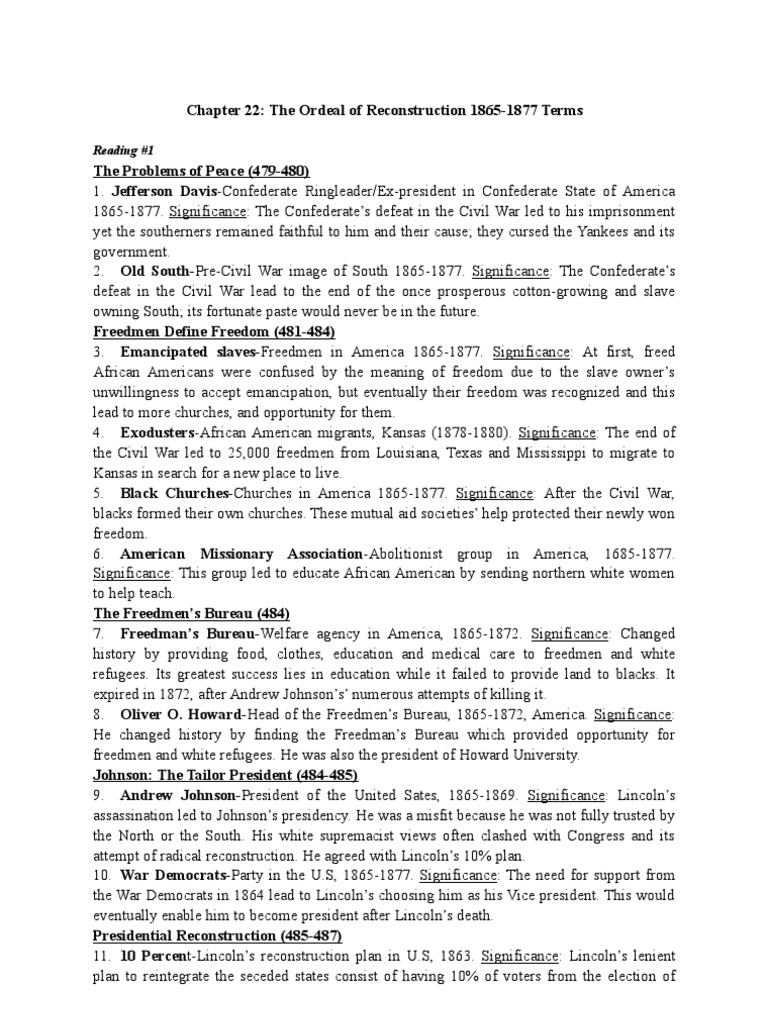 American Pageant Chapter 22 Terms - APUSH | PDF | Reconstruction Era ...
