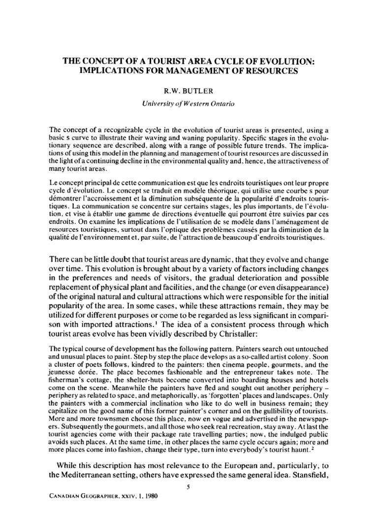 Butler, Richard 1980 The Concept of Tourism Area Cycle of Evolution ...