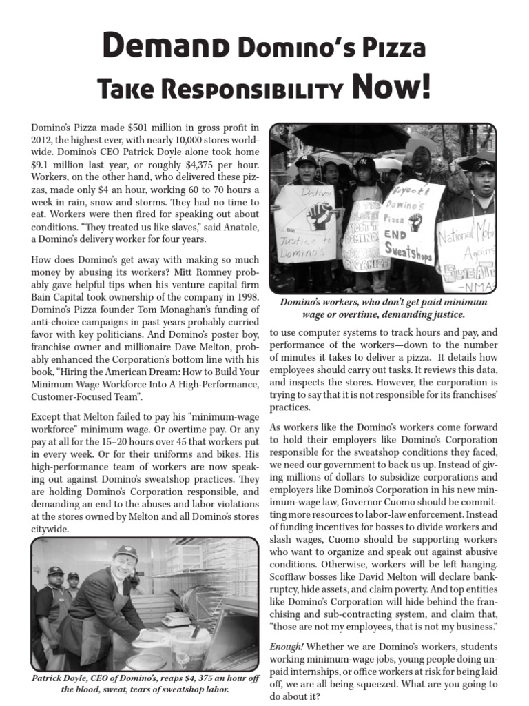 Domino's Pizza: Take Responsibility Now! | PDF | Domino's Pizza | Sweatshop