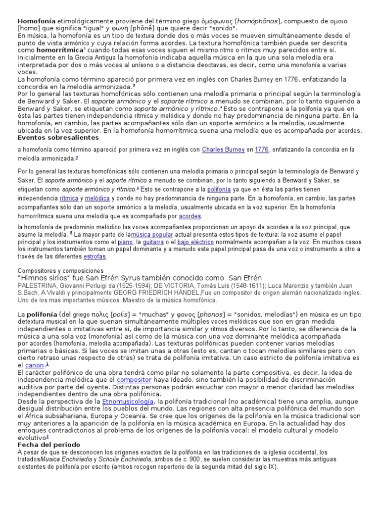 Definición y características de la homofonía | PDF | Las artes ...