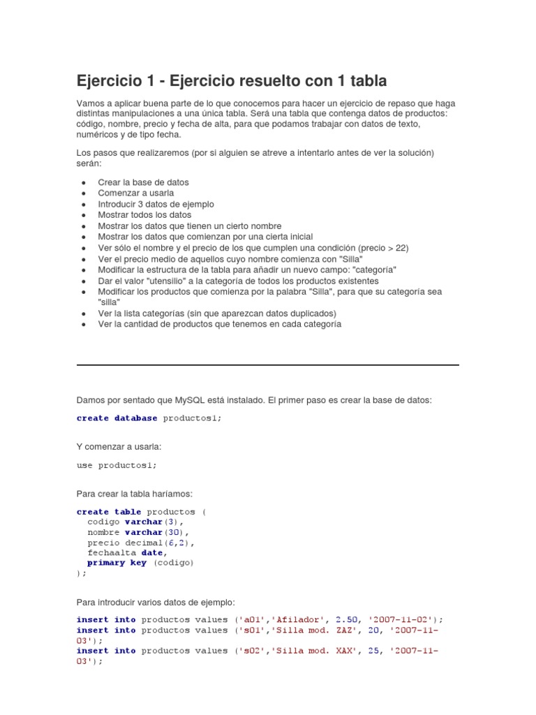 Ejercicio 1 | PDF | SQL | Tabla (base de datos)